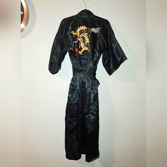 Intimates & Sleepwear | Japanese Embroidered Dragon Long Black Robe ...